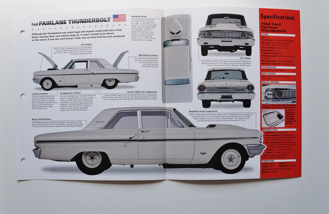 Spec Sheet Ford Fairlane Thunderbolt (1964) (car, Dealer, Dealership ...