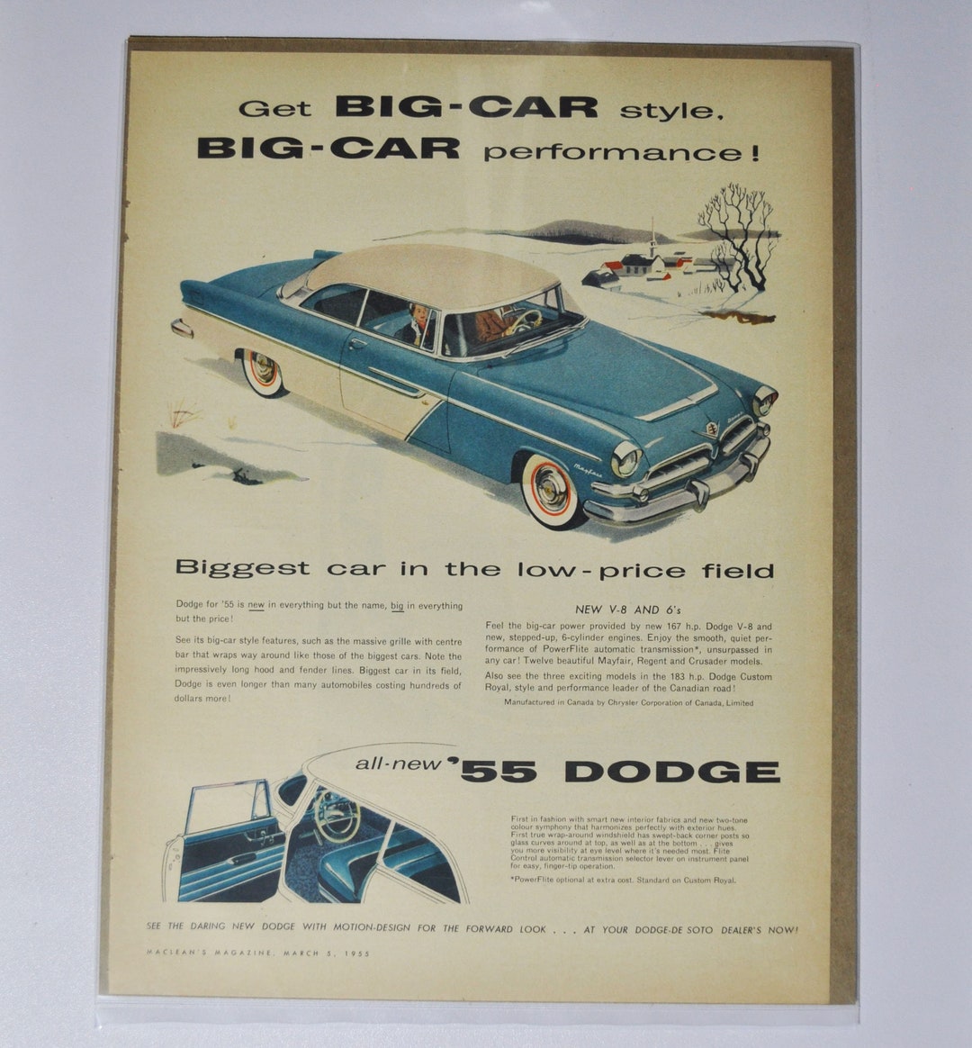 Large Car Ad 1955 Dodge (motor Company Classic Old Photo Advertisement ...