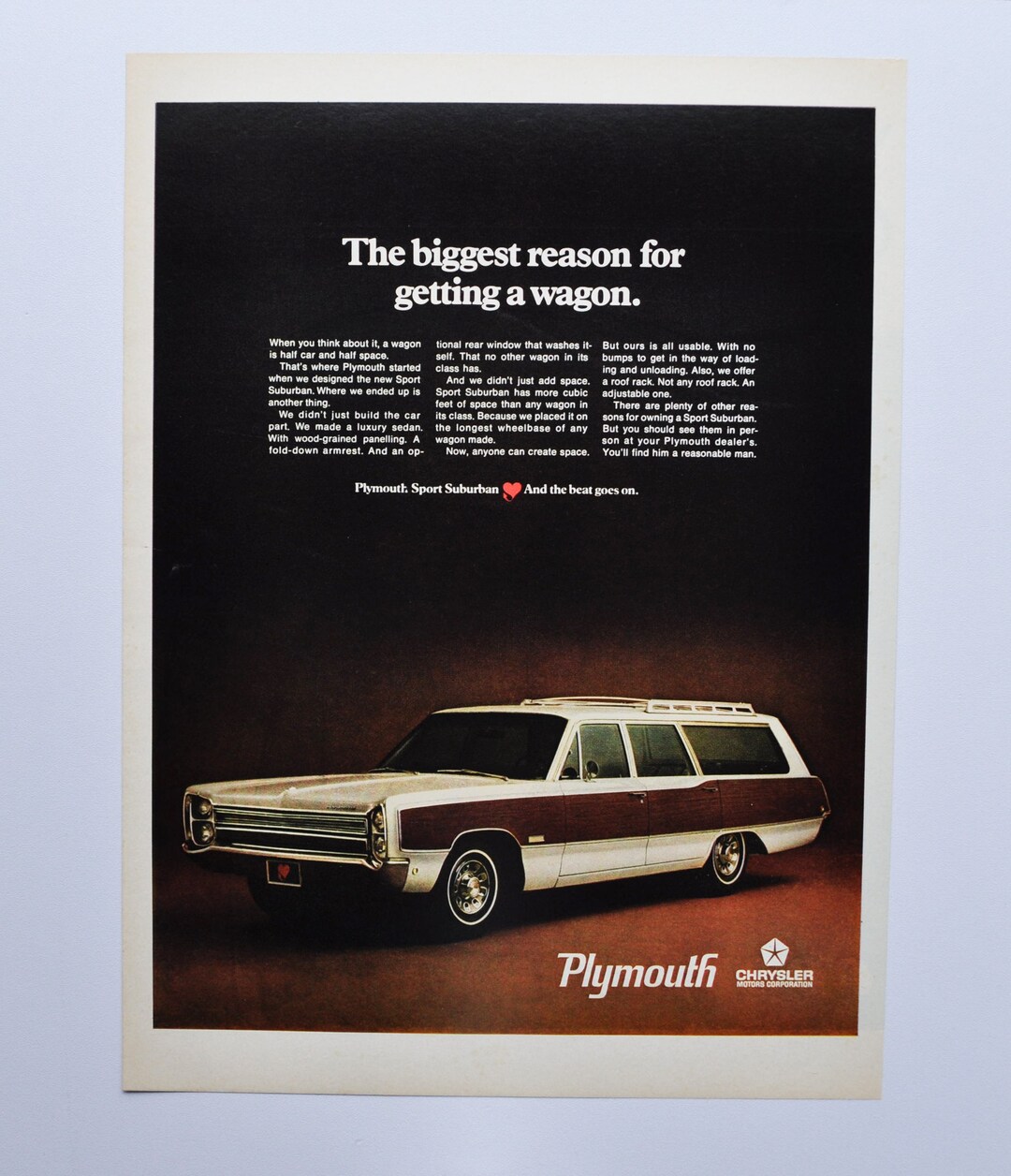 Large Car Ad 1968 Plymouth Sport Suburban Wagon (motor Company Chrysler ...