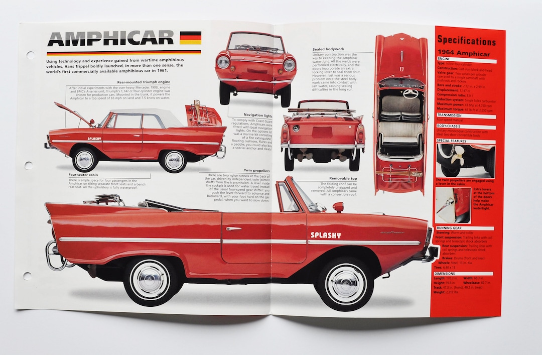 Spec Sheet Amphicar 1961-1968 car Photo Stat Info Specs Brochure Print ...