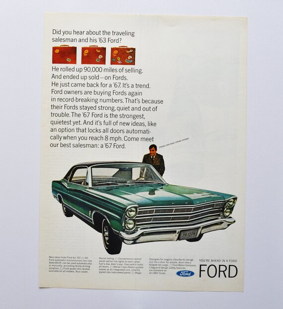 Large Car Ad 1967 Ford motor Company Classic Old Photo | Etsy