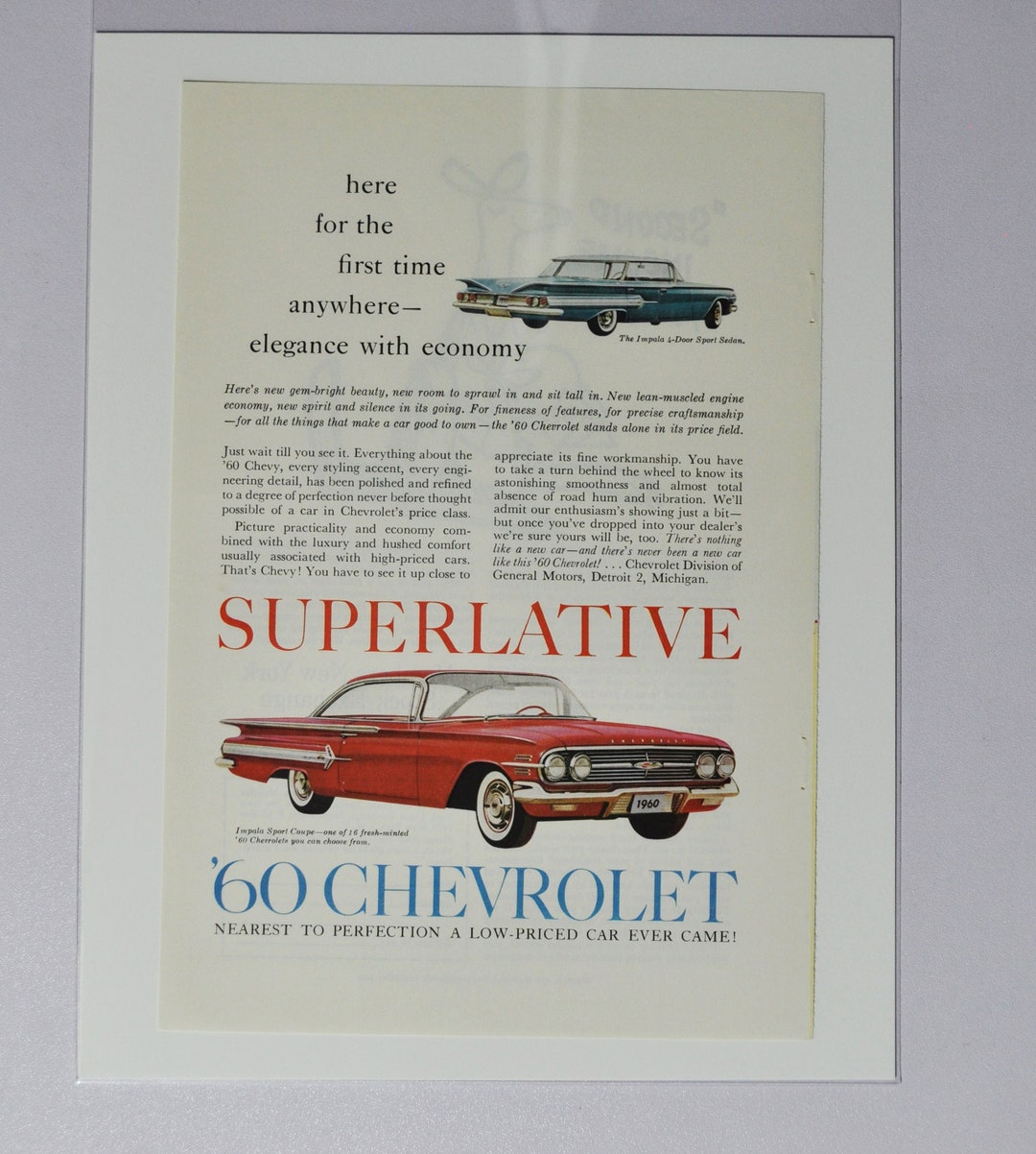 Car Ad 1960 Chevrolet Impala 4-door Sport Sedan & Coupe (general Motors ...