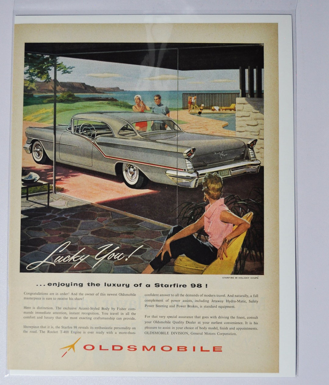 Large Car Ad 1957 Oldsmobile Starfire 98 Holiday Coupe (GM General ...