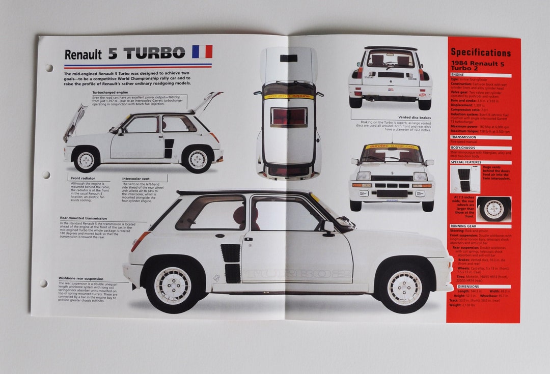 Spec Sheet Renault 5 Turbo (1980-1986) (car Photo Stat Info Specs ...