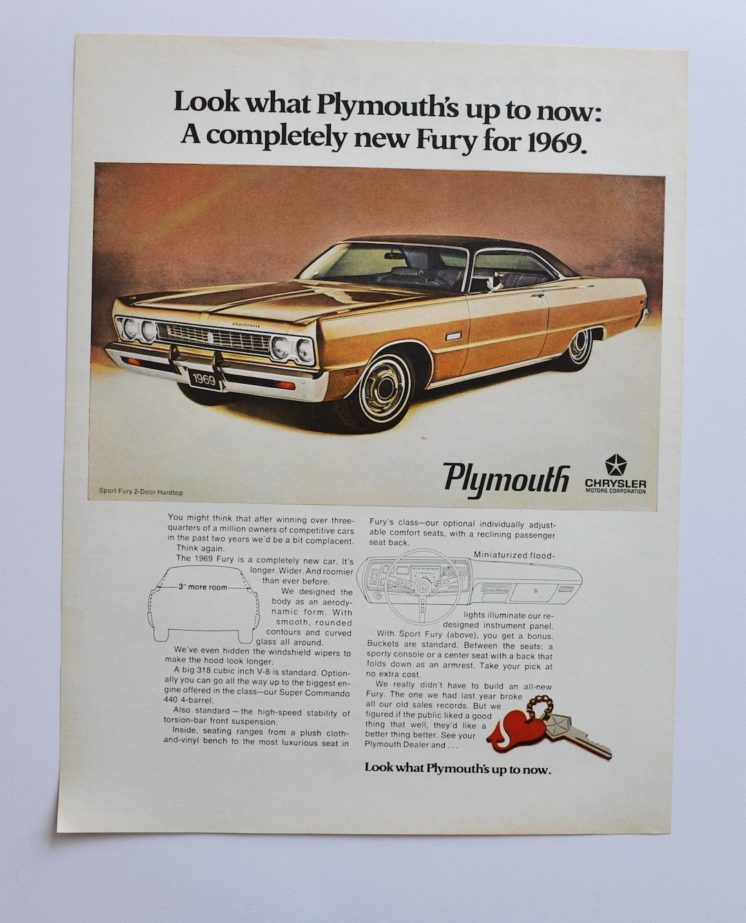 Large Car Ad 1969 Plymouth Fury (motor Company Chrysler Old Classic ...