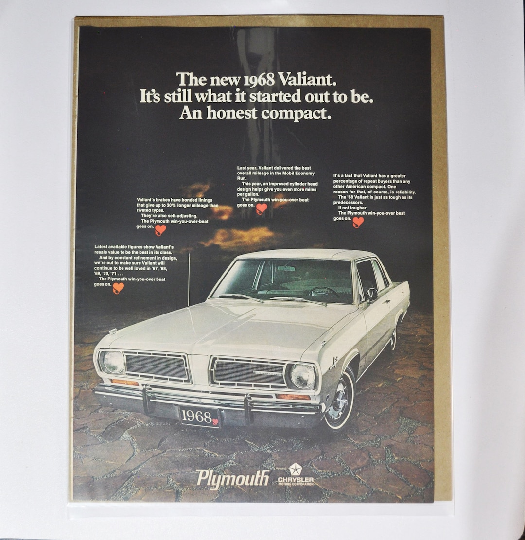 Large Car Ad 1968 Plymouth Valiant (motor Company Chrysler Old Classic ...