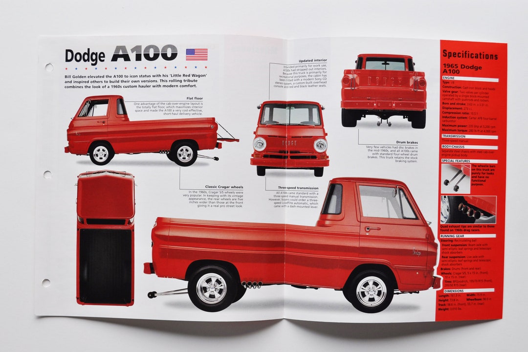 Spec Sheet Dodge A100 (1965) (car Photo Stat Info Specs Brochure Parts ...