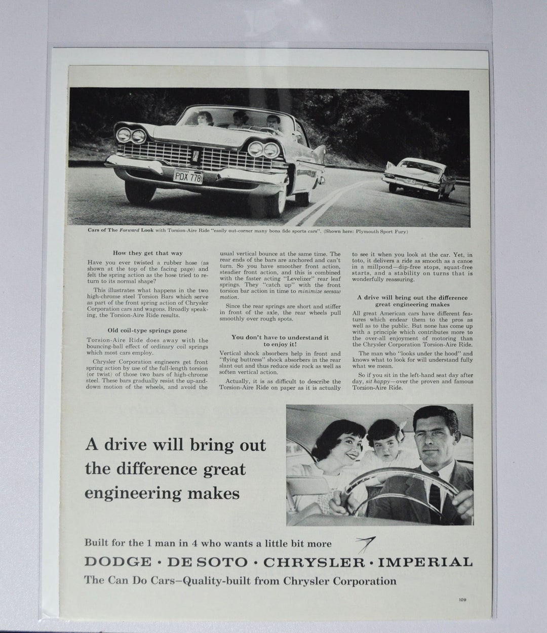 Large Car Ad Plymouth Sport Fury (motor Company Chrysler Old Classic ...