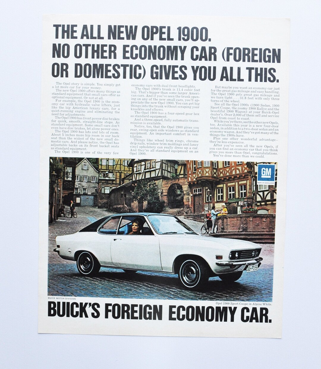 Large Car Ad 1971 Opel 1900 (motor Company Classic Old Photo ...