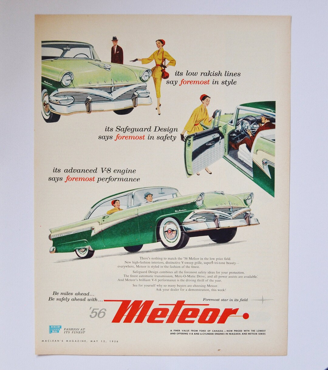 Large Car Ad 1956 Meteor motor Company Classic Old Photo Advertisement ...