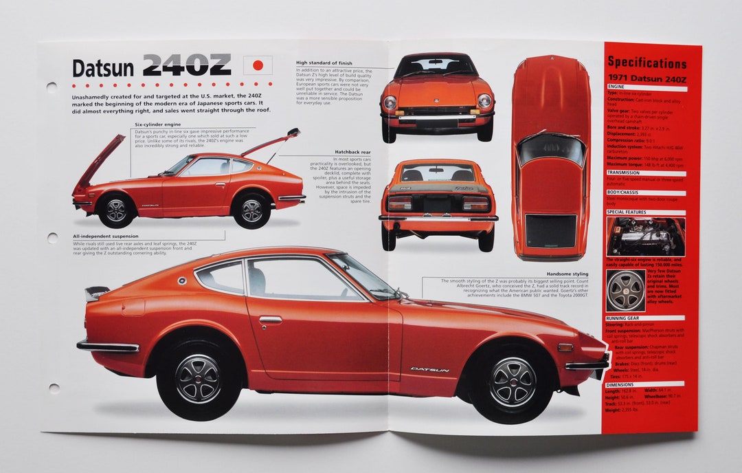 Spec Sheet Datsun 240Z 1969-1974 motor Car Photo Stat Info - Etsy