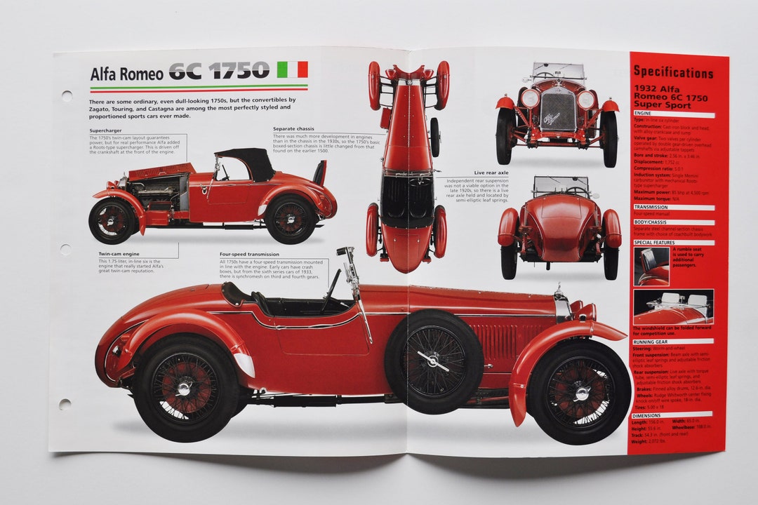 Spec Sheet Alfa Romeo 6C 1750 (1929-1933) (car Photo Stat Info Specs ...