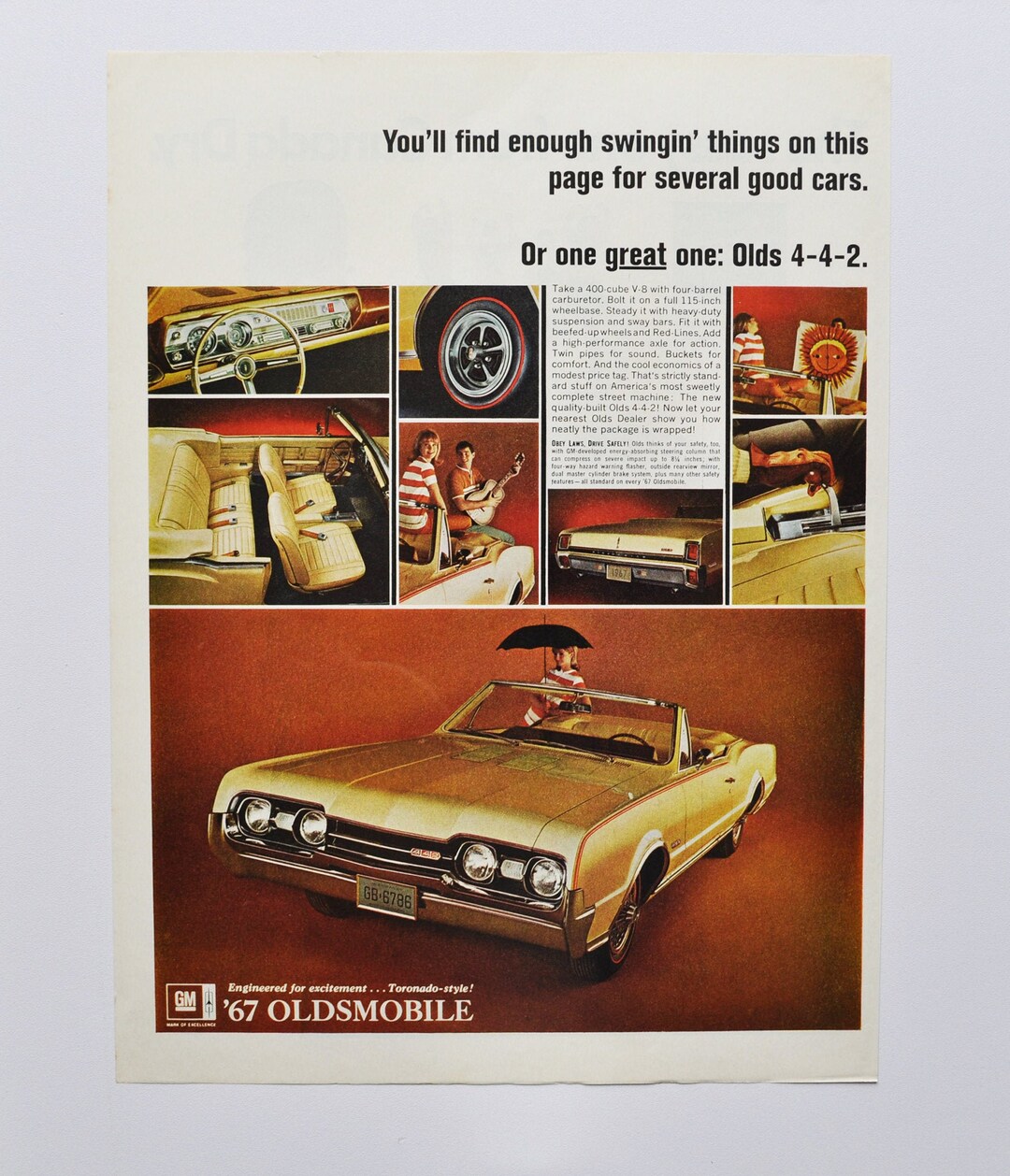 Large Car Ad 1967 Oldsmobile 4-4-2 GM General Motors Company Classic ...