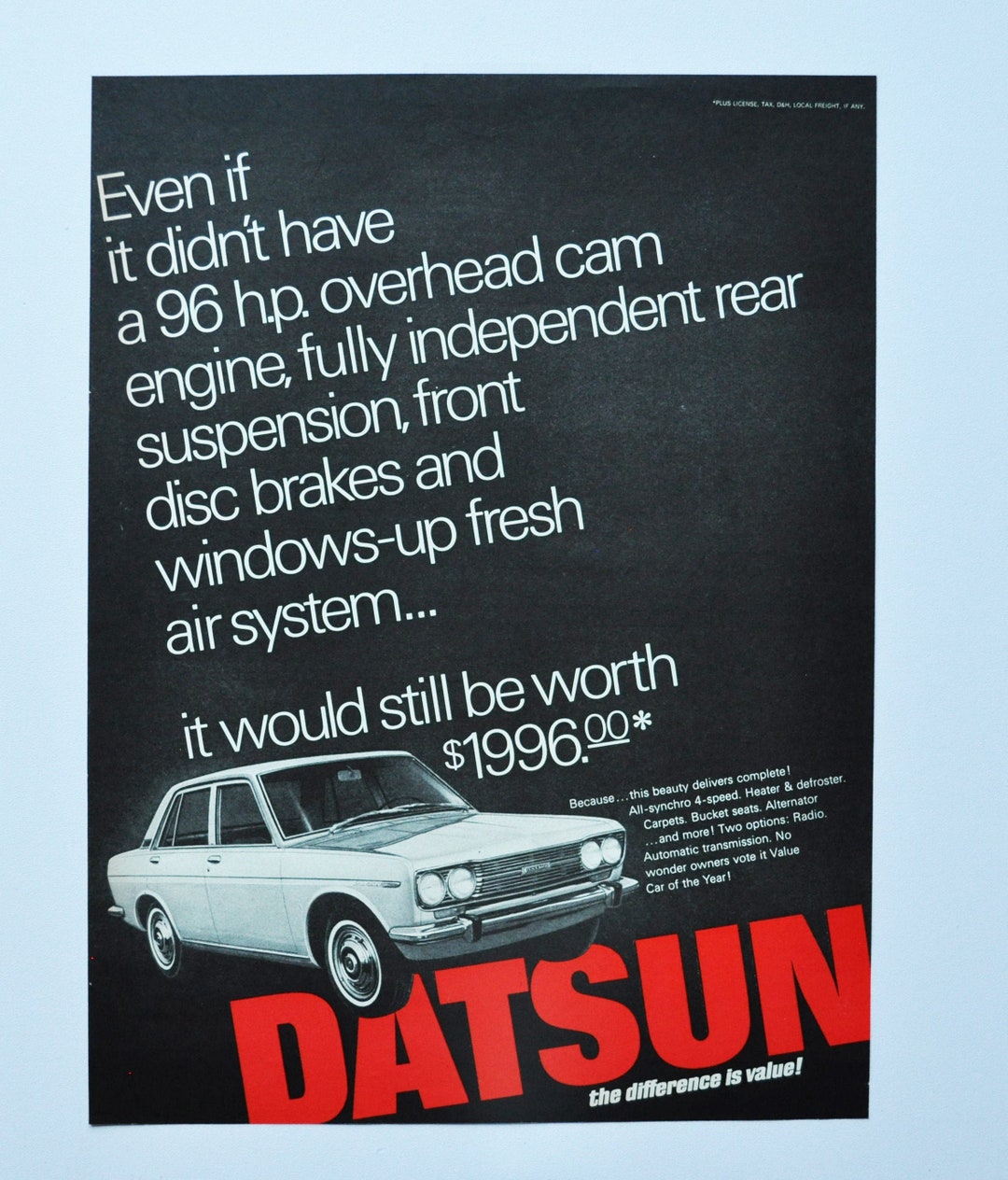 Large Car Ad 1968 Datsun luxury Motorcar Classic Old Photo - Etsy