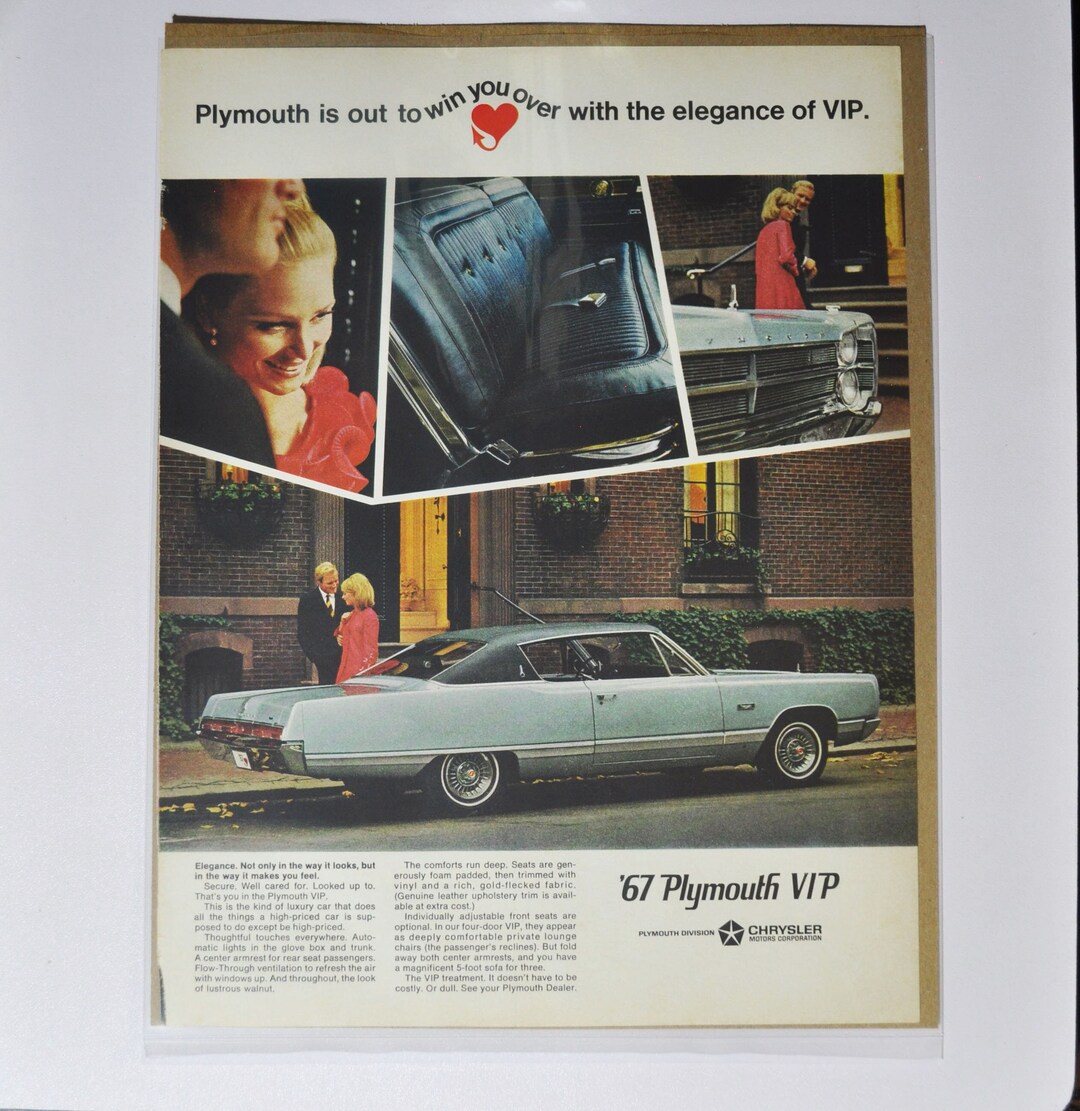 Large Car Ad 1967 Plymouth VIP (motor Company Chrysler Old Classic ...