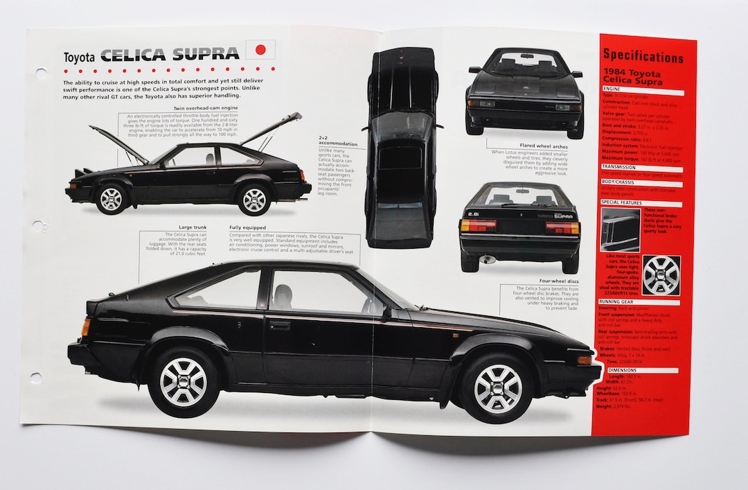 Spec Sheet Toyota Celica Supra 1982-1986 motor Car Photo Stat Info ...