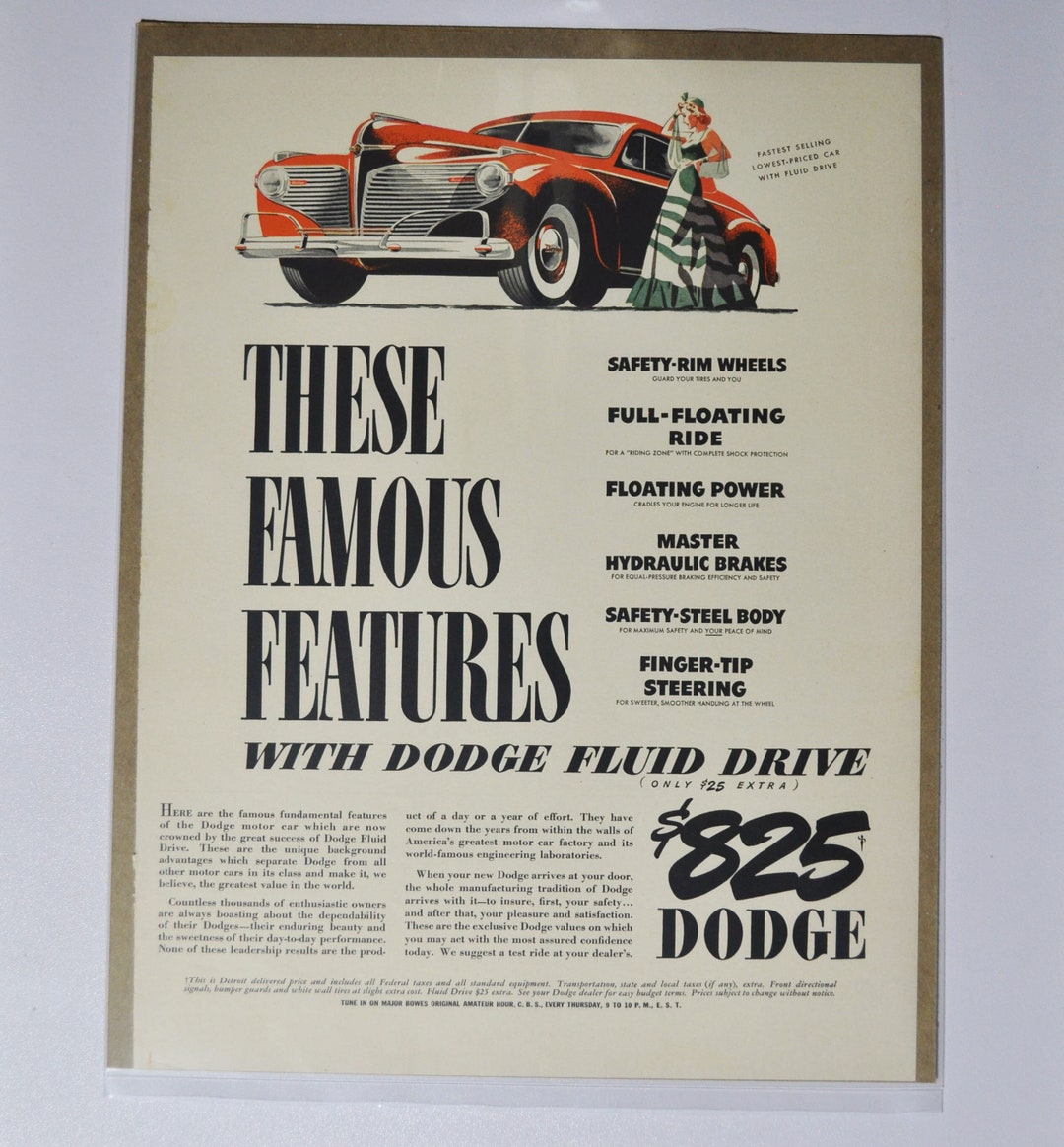 Large Car Ad Dodge (motor Company Classic Old Photo Advertisement Parts ...