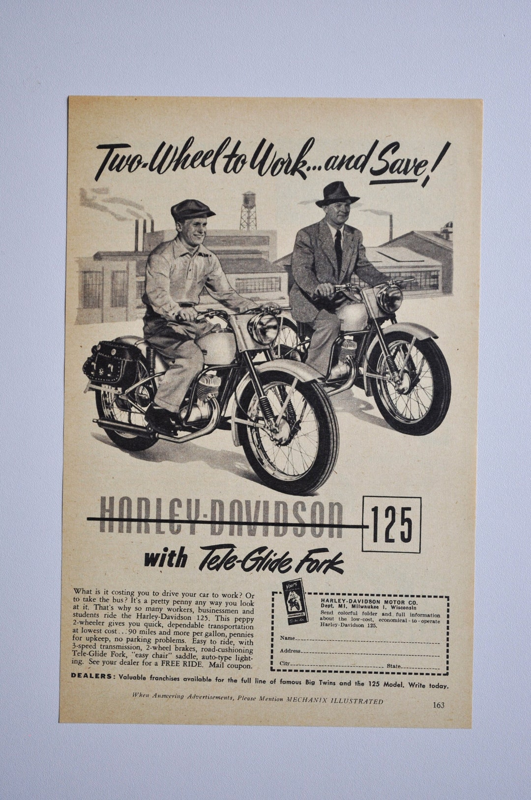 Motorcycle Ad 1951 Harley-davidson 125 Tele-glide Fork (motorbike ...