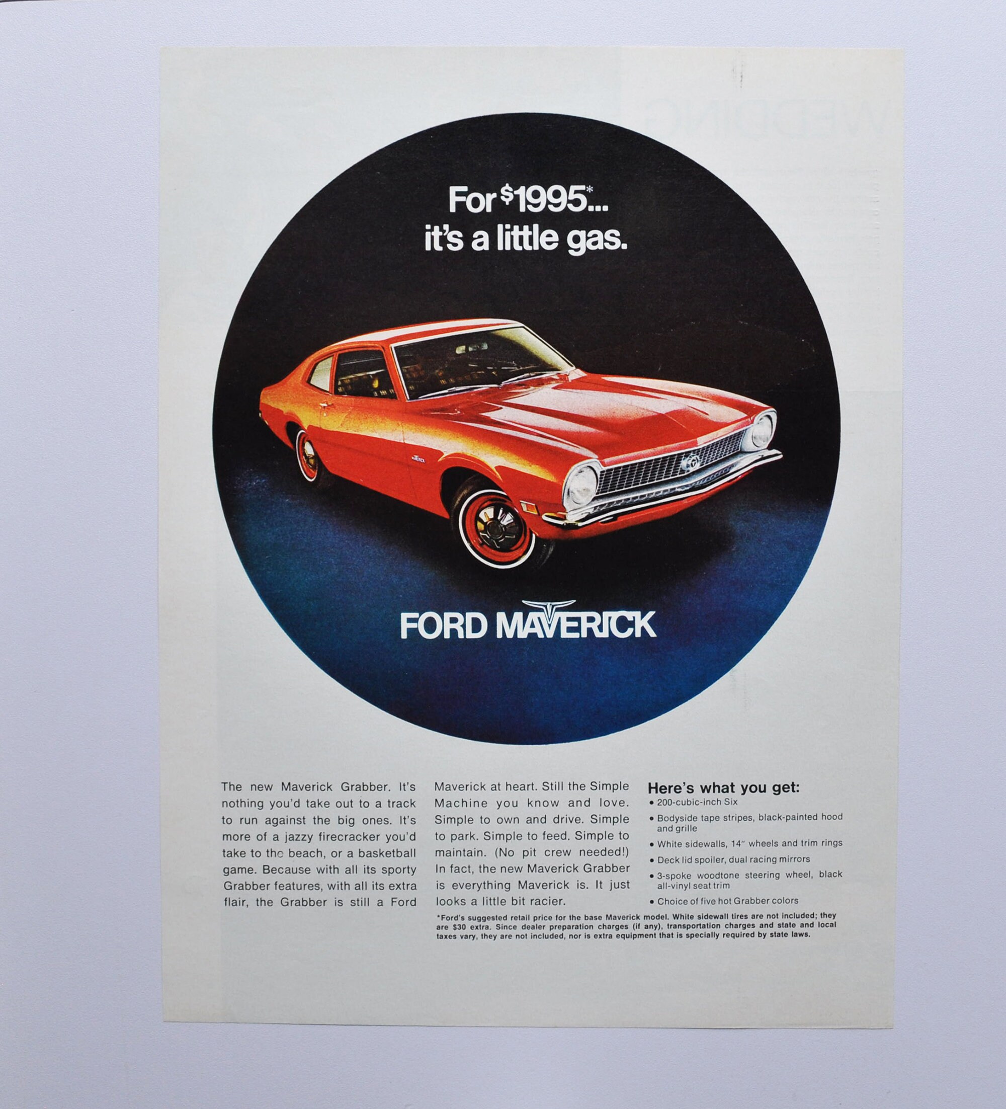 Large Car Ad 1970 Ford Maverick Grabber (motor Company Classic Old ...