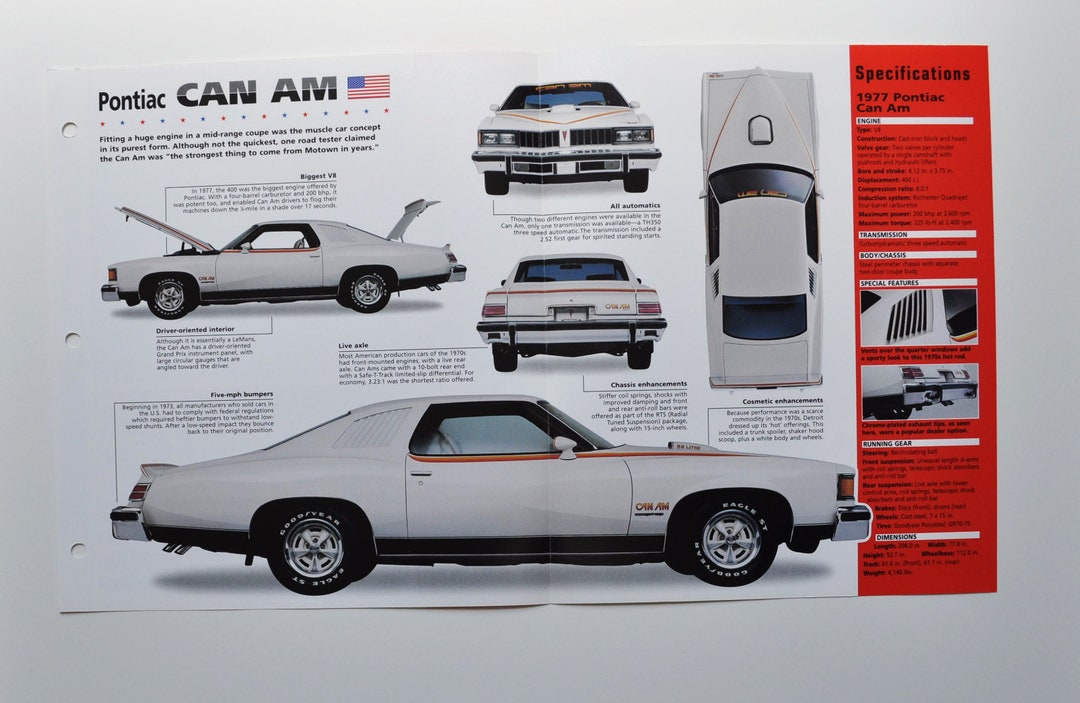 Spec Sheet Pontiac Can Am (1977) (car, Photo, Stat, Info, Specs ...