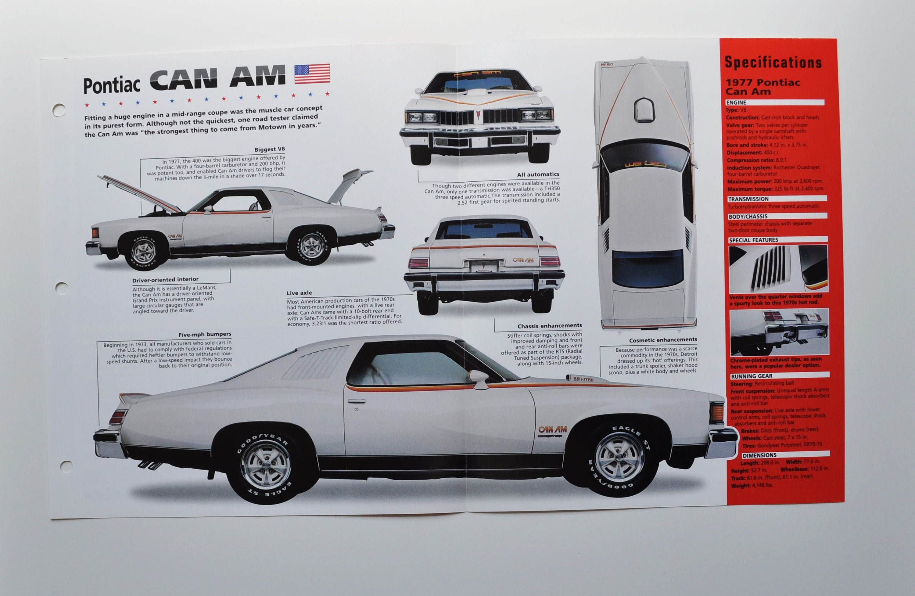 Spec Sheet Pontiac Can Am 1977 car, Photo, Stat, Info, Specs, Brochure ...