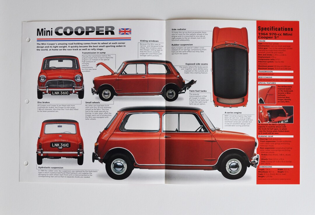 Spec Sheet Mini Cooper 1961-1971 car Photo Stat Info Specs Brochure ...