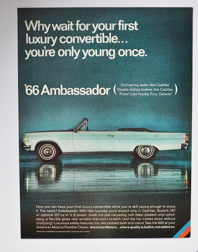 Large Car Ad 1966 AMC Ambassador (motor Company Classic Old Photo ...