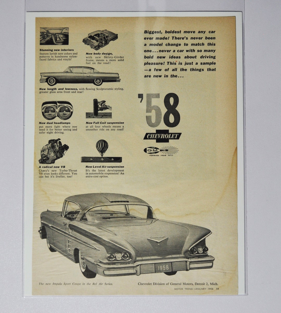Car Ad 1958 Chevrolet Impala Sport Coupe general Motors Company Classic ...