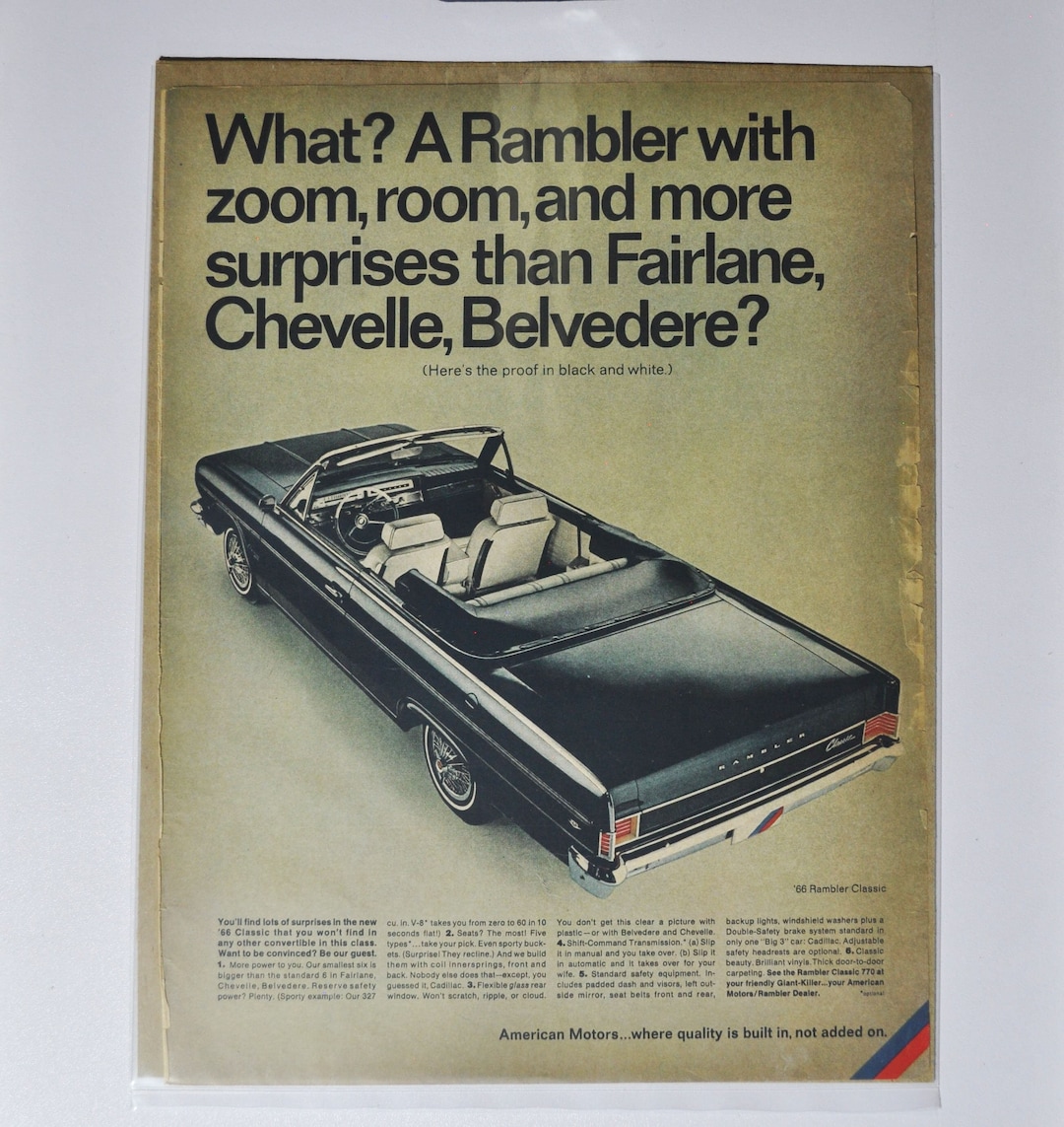 Large Car Ad 1966 AMC Rambler Classic (american Motors Company Classic ...