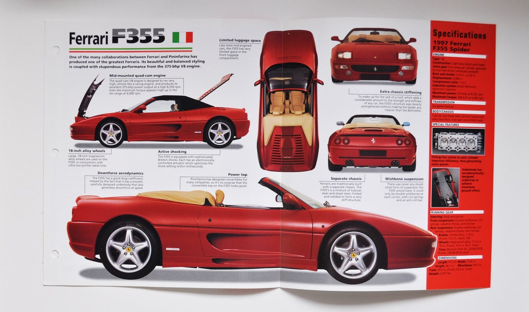 Spec Sheet Ferrari F355 1994-PRESENT car Photo Stat Info Specs Brochure ...