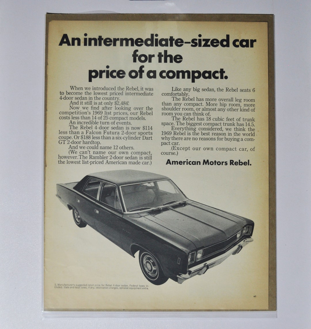 Large Car Ad 1969 AMC Rebel 4-door Sedan (american Motors Company ...