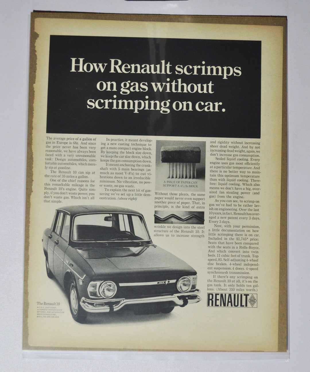 Large Car Ad Renault 10 (motor Company Classic Old Photo Advertisement ...