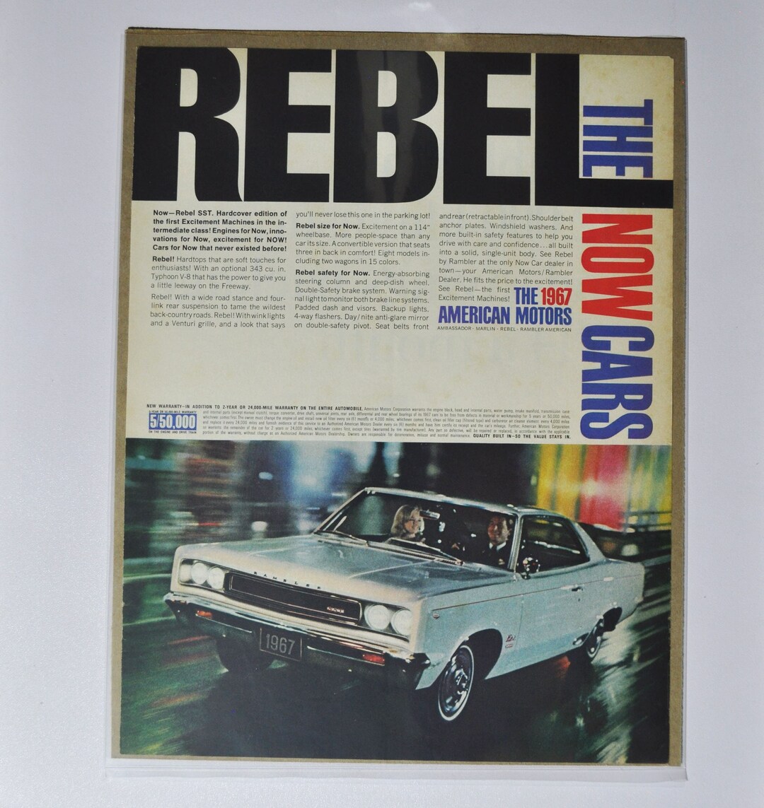 Large Car Ad 1967 AMC Rebel (american Motors Company Classic Old Photo ...