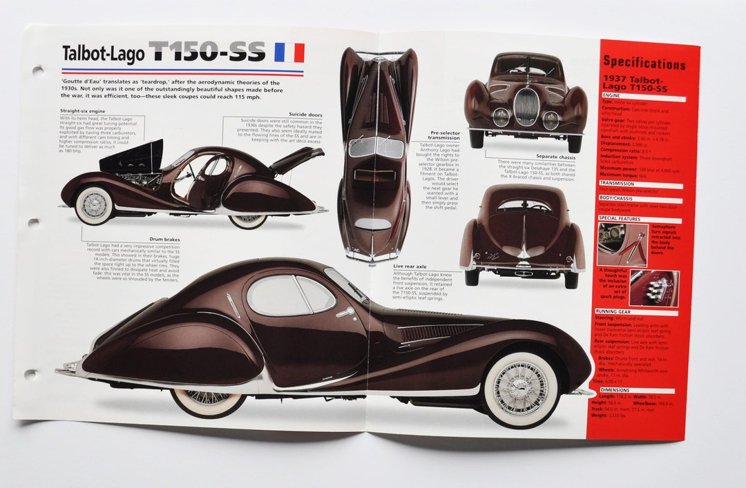 Spec Sheet Talbot-lago T150-SS (1937-1939) (car Photo Stat Info Specs ...