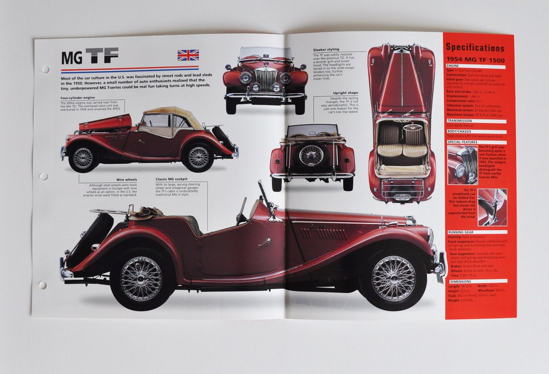 Spec Sheet MG TF (1953-1955) (car Photo Stat Info Specs Brochure Parts ...