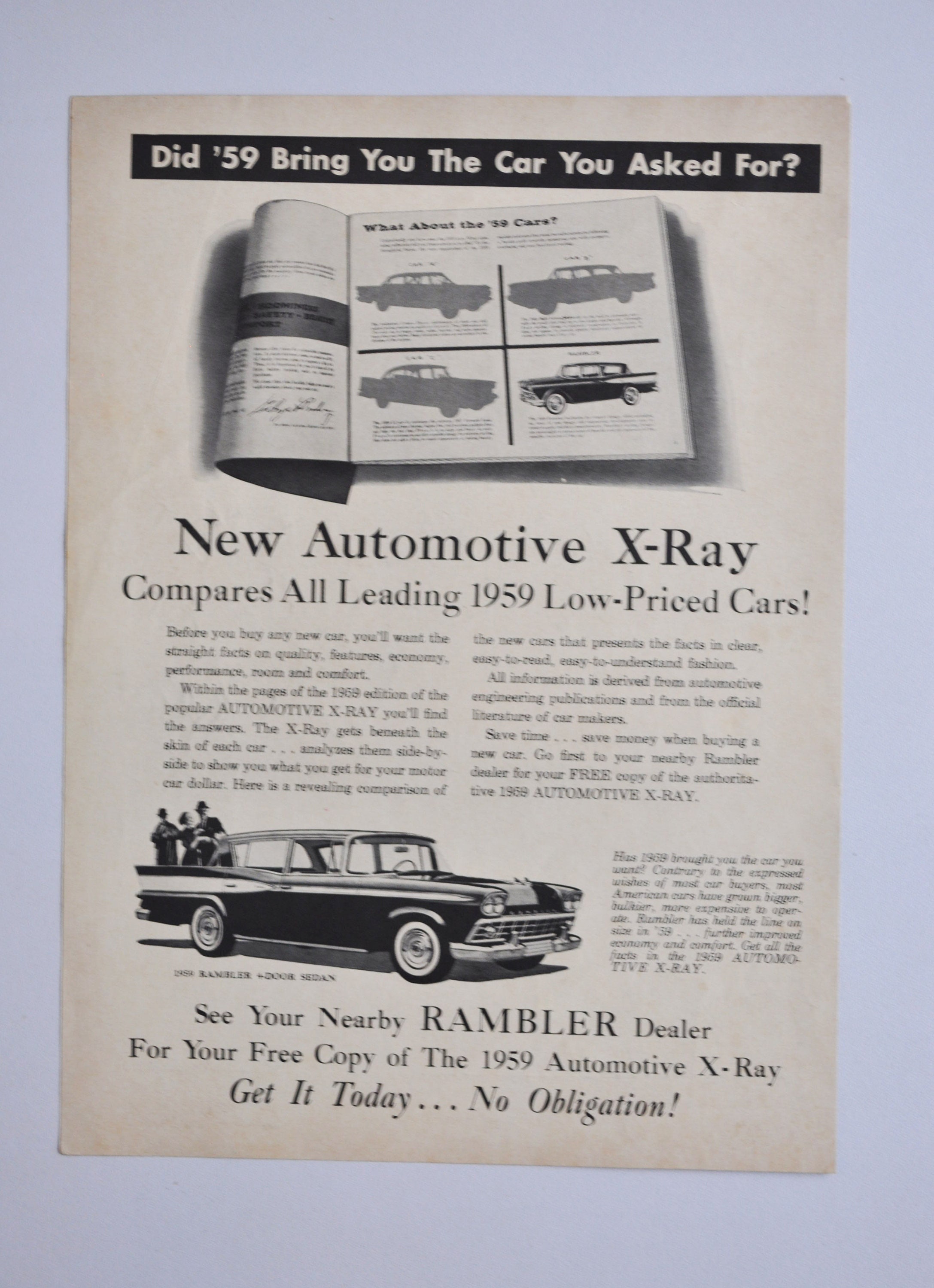 Car Ad 1959 Rambler 4-door Sedan classic Old Photo Advertisement Parts ...