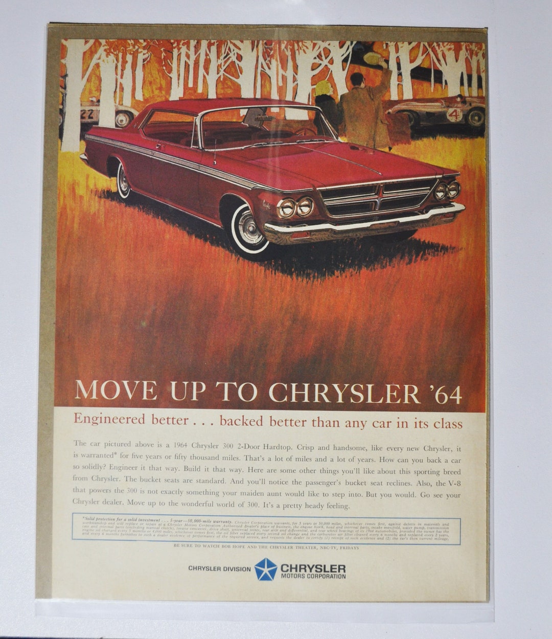 Large Car Ad 1964 Chrysler 300 2-door Hardtop motor Company Classic Old ...