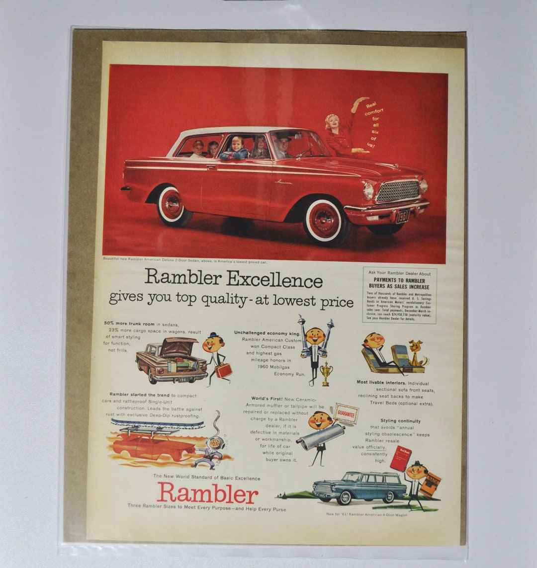 Large Car Ad 1961 AMC Rambler American Deluxe 2-door Sedan (american ...