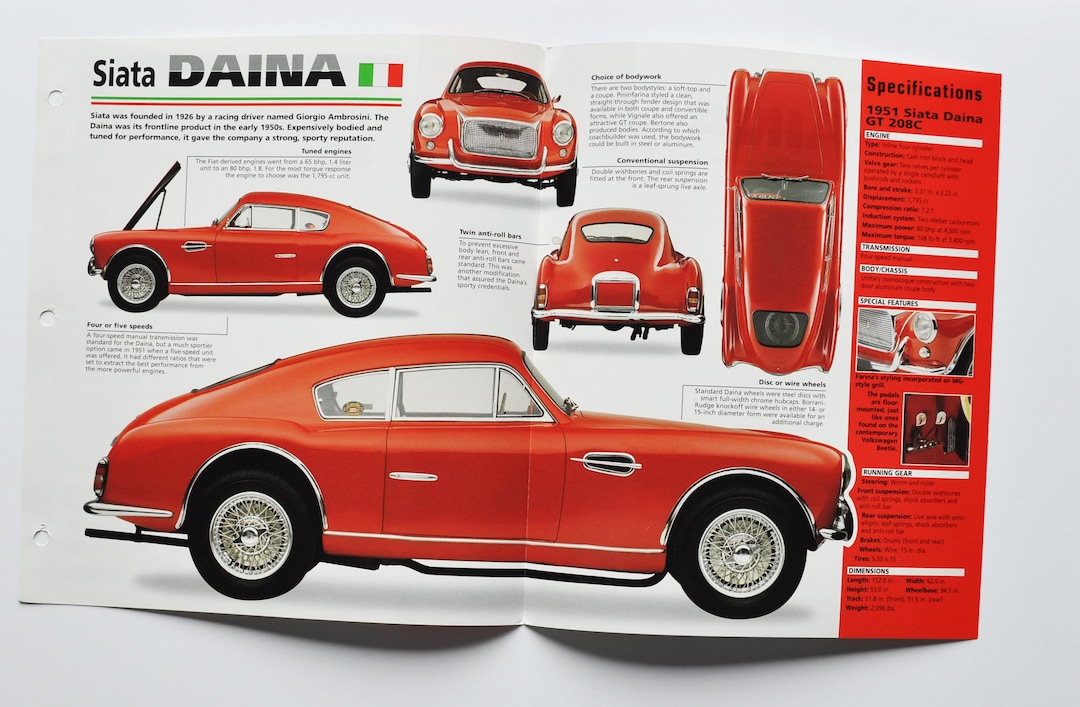 Spec Sheet Siata Daina (1950-1958) (car Photo Stat Info Specs Brochure ...