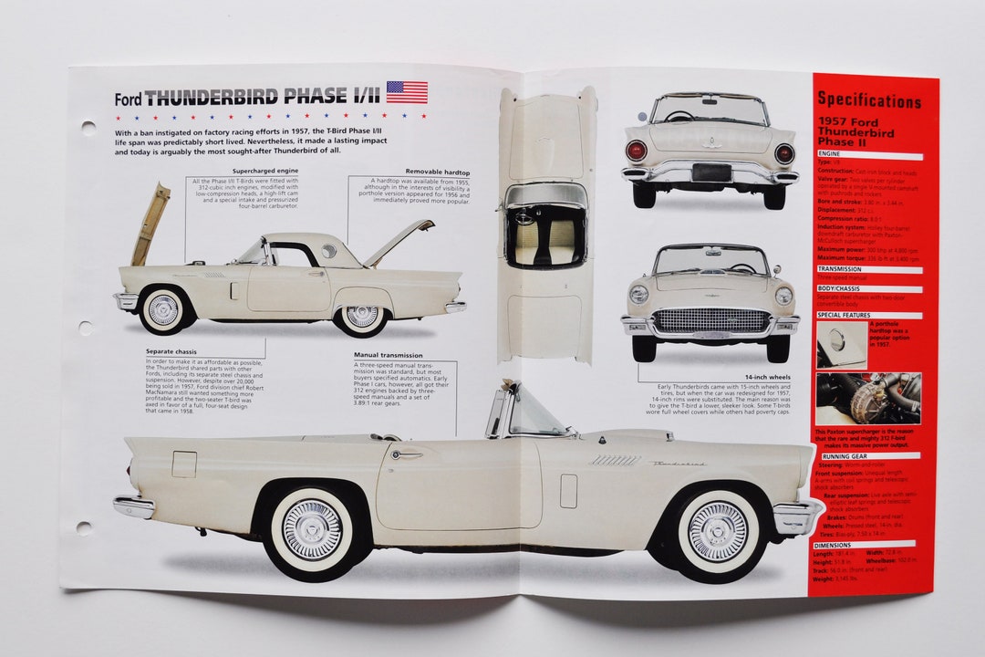 Spec Sheet Ford Thunderbird Phase I/II (1957) (car Photo Stat Motor ...
