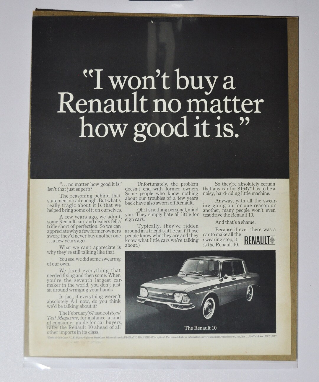 Large Car Ad Renault 10 (motor Company Classic Old Photo Advertisement ...