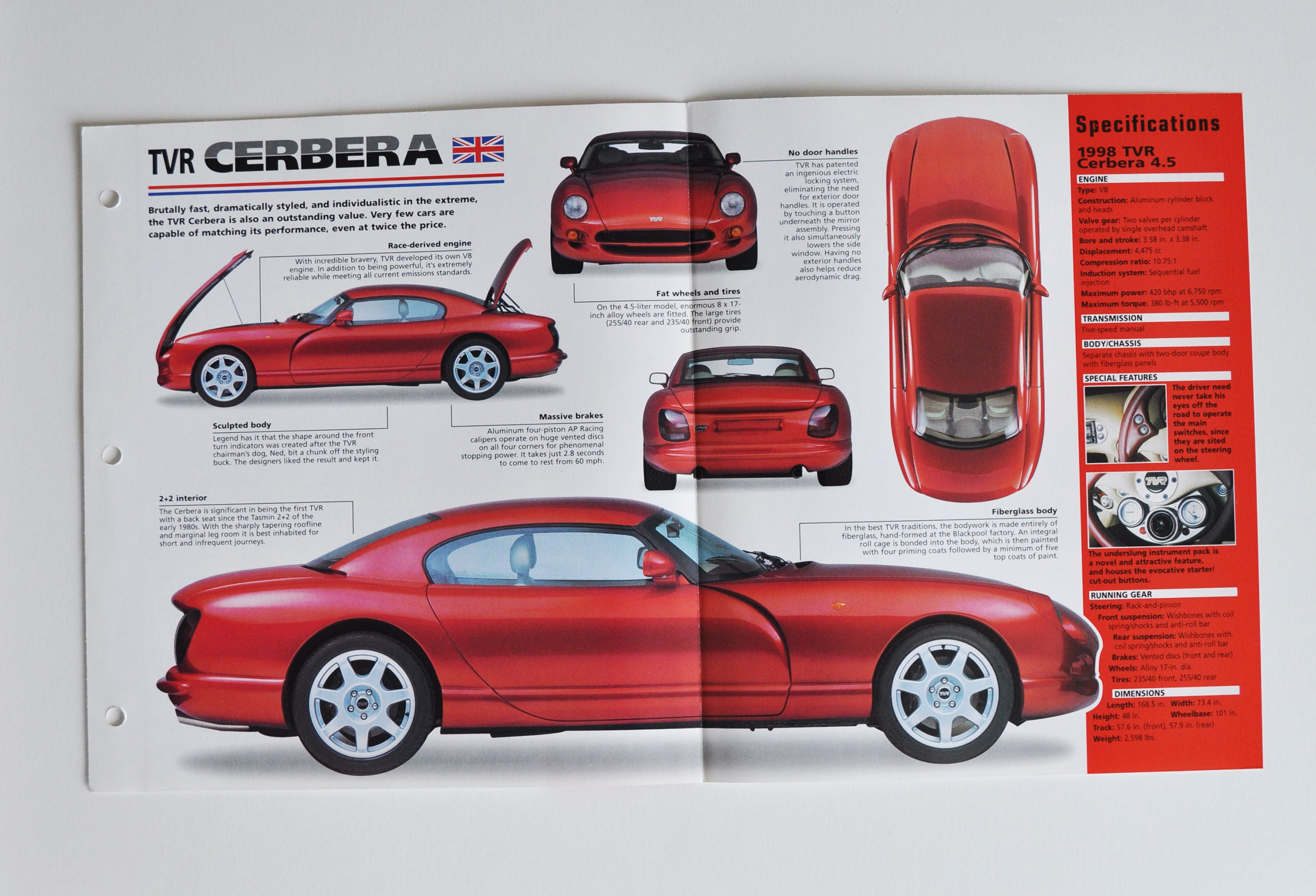 Spec Sheet TVR Cerbera (1998) (car Photo Stat Info Specs Brochure Parts ...