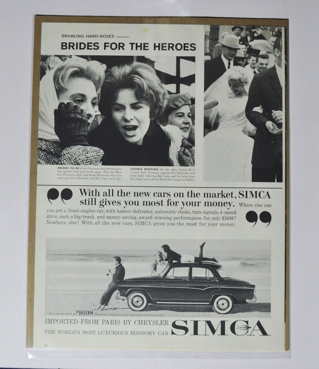 Large Car Ad 1960's Simca (motor Company Classic Old Photo ...