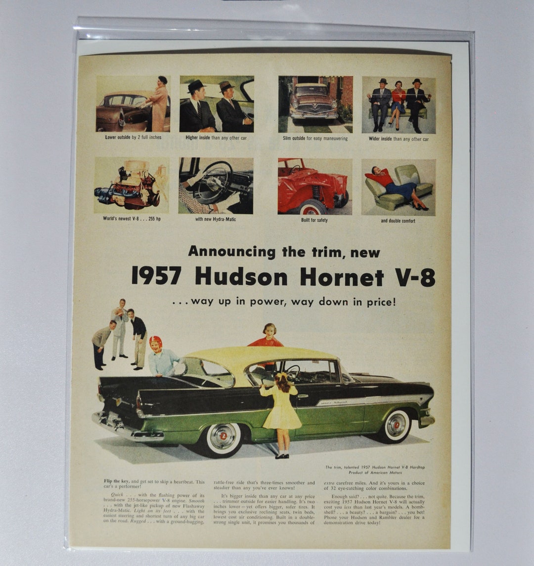 Large Car Ad 1957 Hudson Hornet V-8 Hardtop (motor Company Classic Old ...