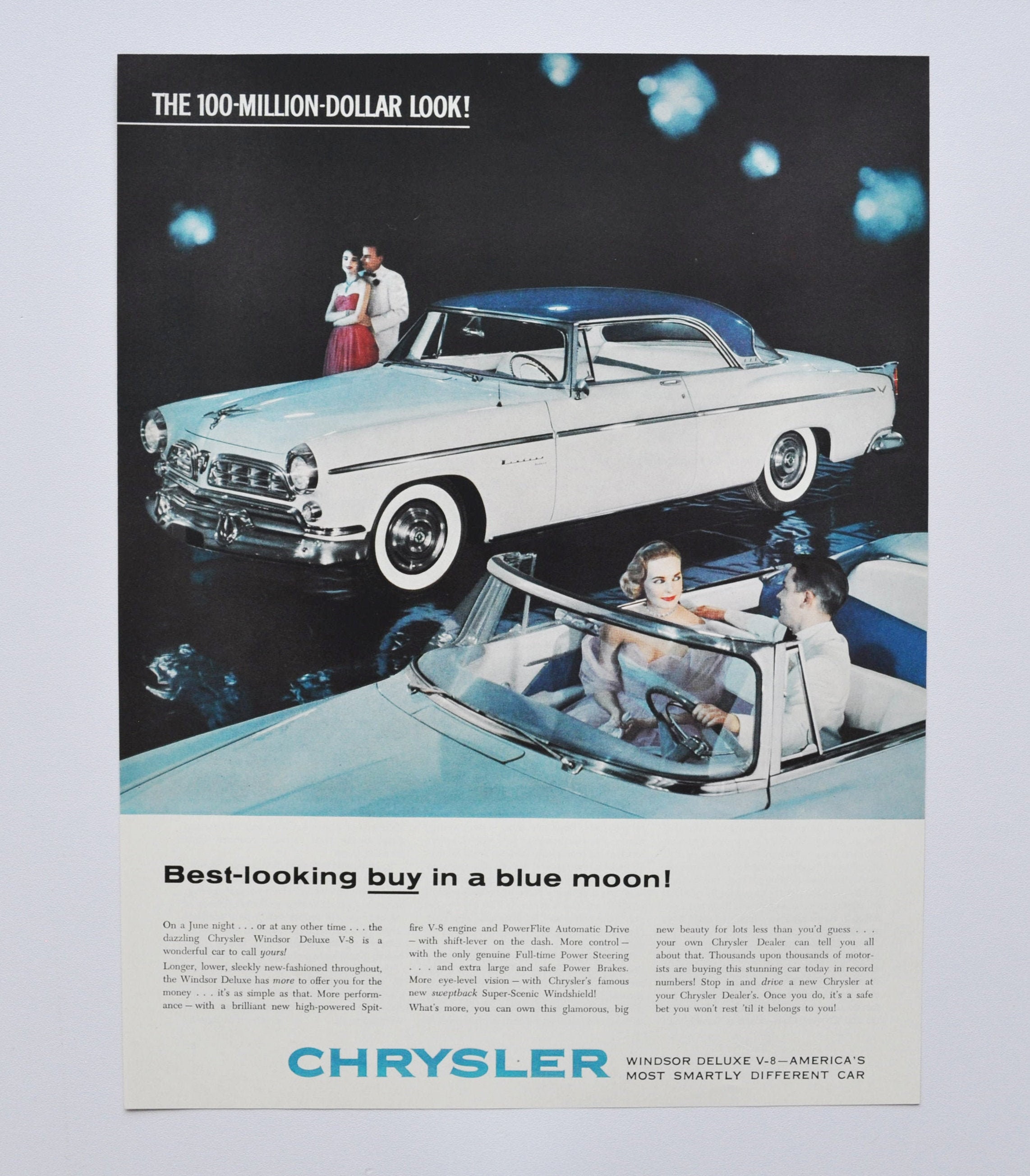 Large Car Ad 1955 Chrysler Windsor (motor Company Classic Old Photo ...