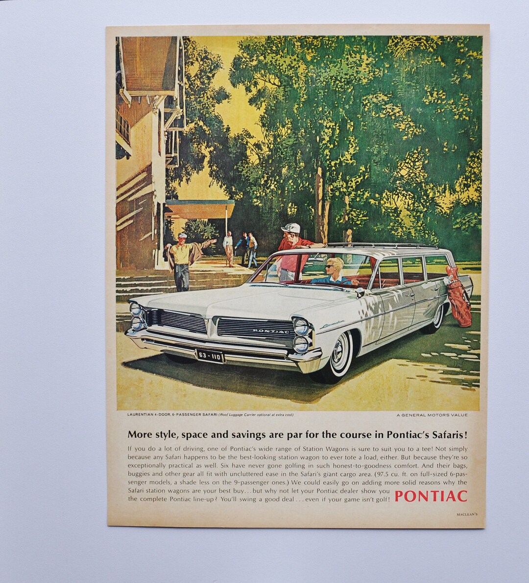 Large Car Ad 1963 Pontiac Laurentian Safari (GM General Motors Company ...
