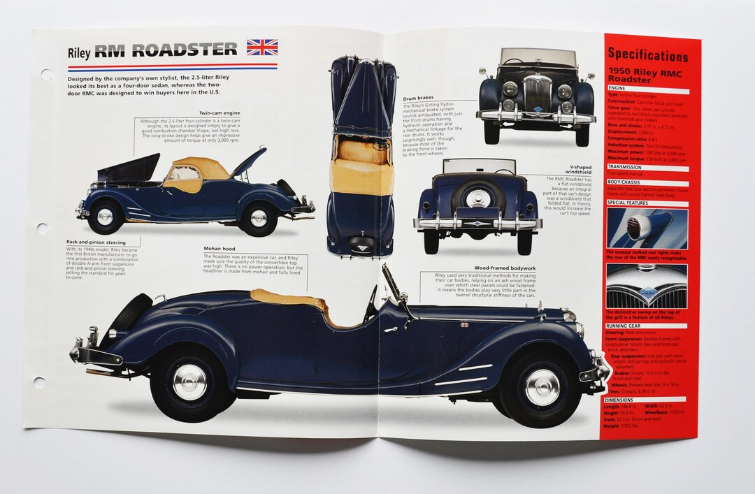 Spec Sheet Riley RM Roadster (1948-1951) (car Photo Stat Info Specs ...
