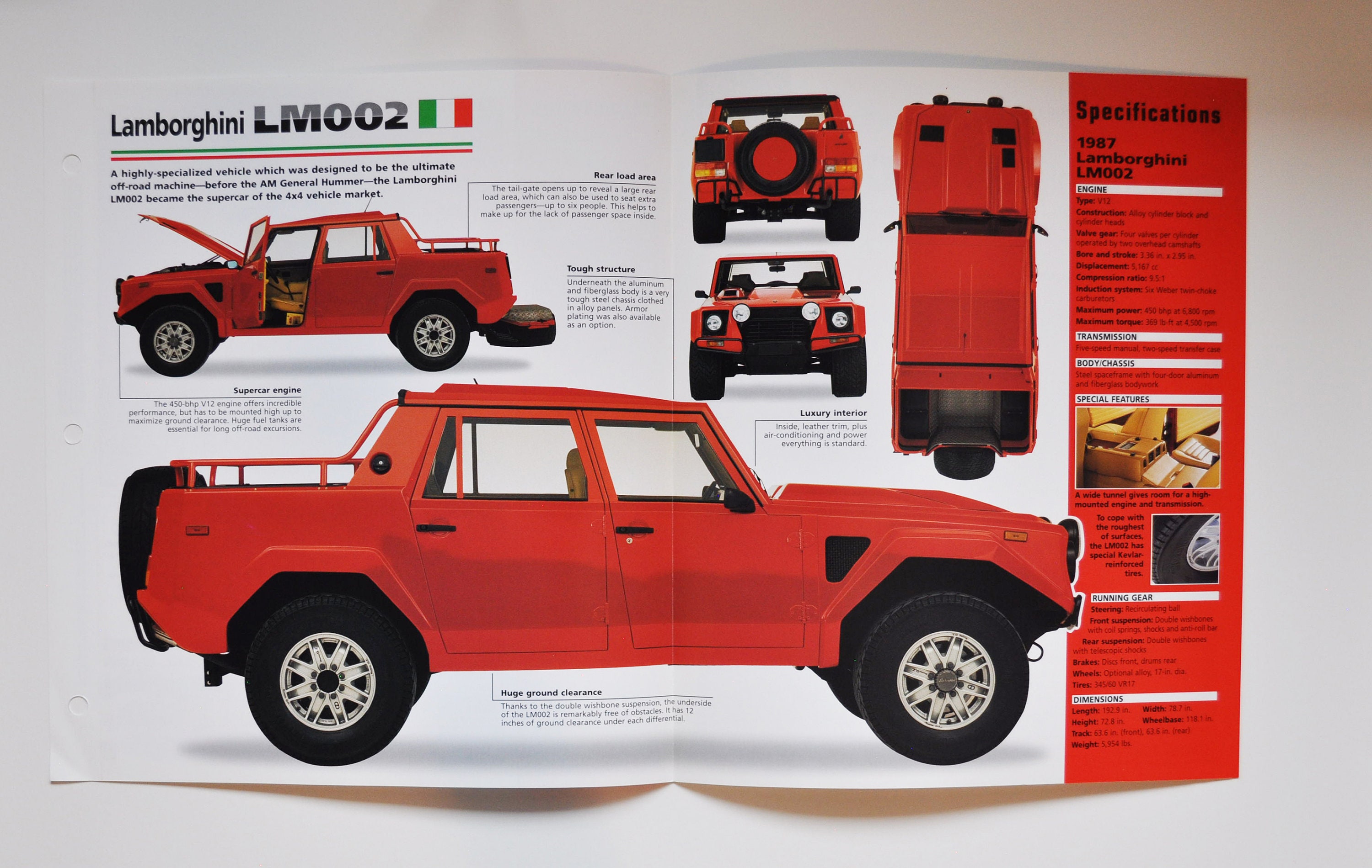 Spec Sheet Lamborghini LM002 1985-1993 car photo stat info | Etsy