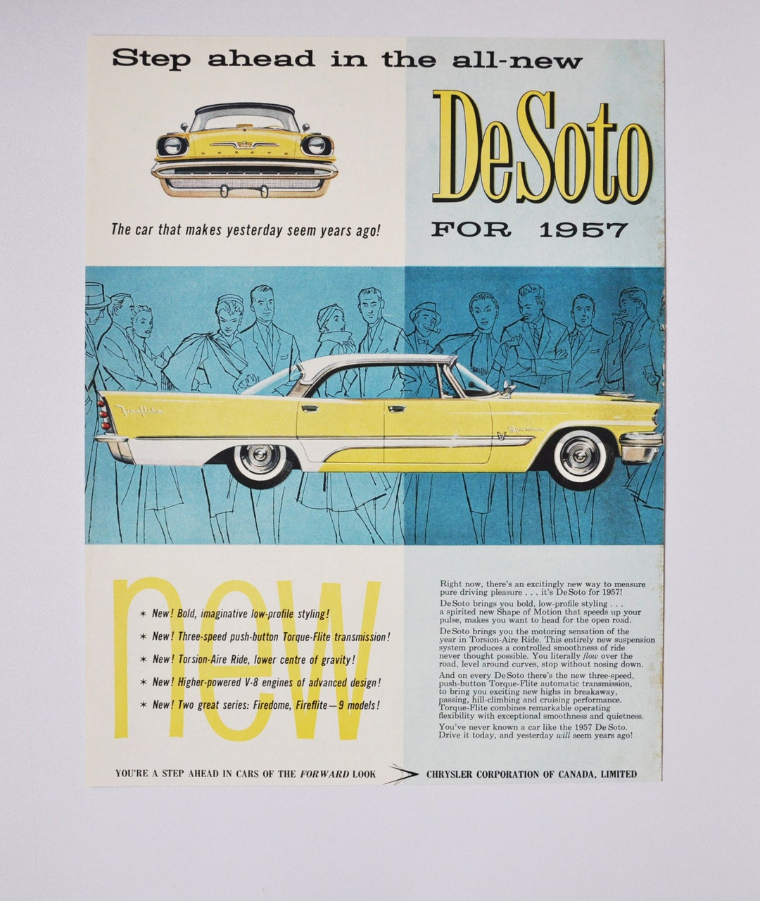Large Car Ad 1957 Desoto Fireflite (motor Company Classic Old Photo ...
