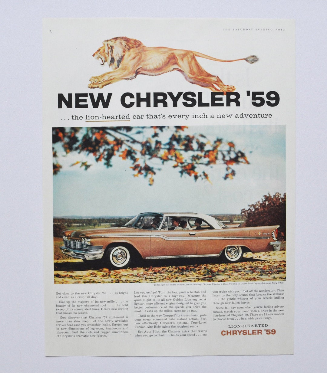 Large Car Ad 1959 Chrysler Windsor Hardtop (motor Company Classic Old ...